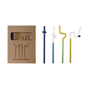 STORIED HOME 4-piece Twisted Drinking Straw Set - Blue