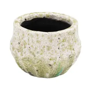 STORIED HOME Planter With Crackle Glaze - Green