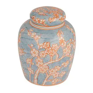 STORIED HOME Decorative Ginger Jar With Lid - Blue