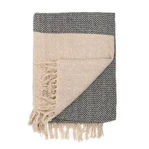 STORIED HOME Knit Throw With Fringe - Grey