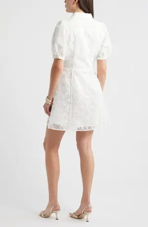 Chelsea28 Floral Embroidered Puff Sleeve Mini Dress - Ivory Cloud