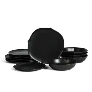 STONE + LAIN Baskerville Stoneware 12-piece Dinnerware Set - Black