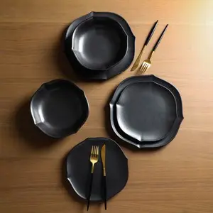 STONE + LAIN Baskerville Stoneware 12-piece Dinnerware Set - Black