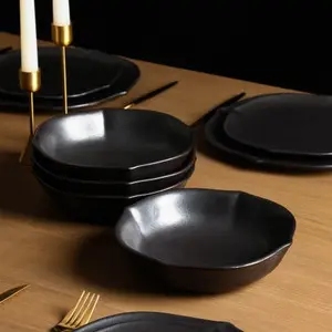 STONE + LAIN Baskerville Stoneware 12-piece Dinnerware Set - Black
