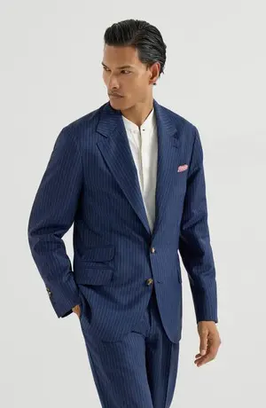 Brunello Cucinelli Chalk Stripe Deconstructed Blazer - Blue