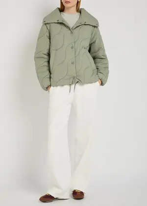Varley Quilted Nylon Jacket With Stand Collar - Light Green