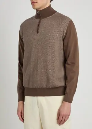 Canali Textured Half-zip Cotton Jumper