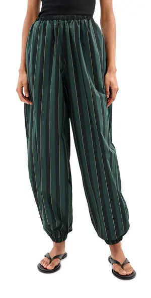 LE BOP Adeline Balloon Pants In Striped Cotton - Hunter Stripe