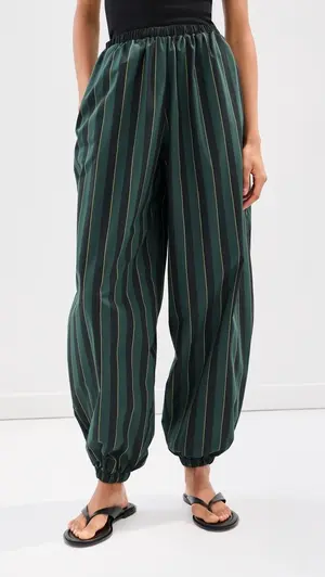 LE BOP Adeline Balloon Pants In Striped Cotton - Hunter Stripe
