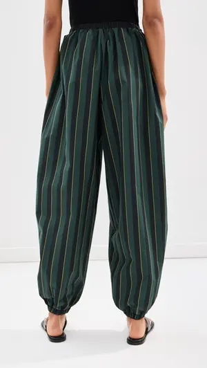 LE BOP Adeline Balloon Pants In Striped Cotton - Hunter Stripe