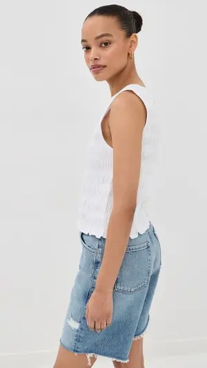 Madewell Smocked Boatneck Tank - White
