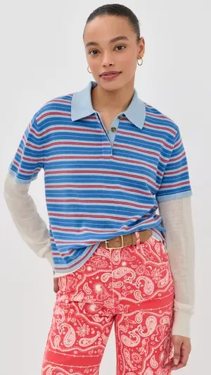 Guest In Residence Layered Cashmere Rugby Polo - Clear Sky Combo