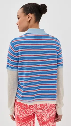 Guest In Residence Layered Cashmere Rugby Polo - Clear Sky Combo