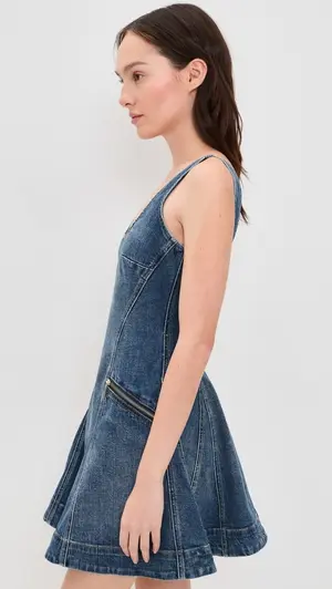 SELF-PORTRAIT Denim Flared Mini Dress