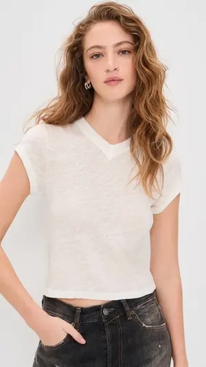 IRO PARIS Sybel Linen V-neck Tee - Porcelain