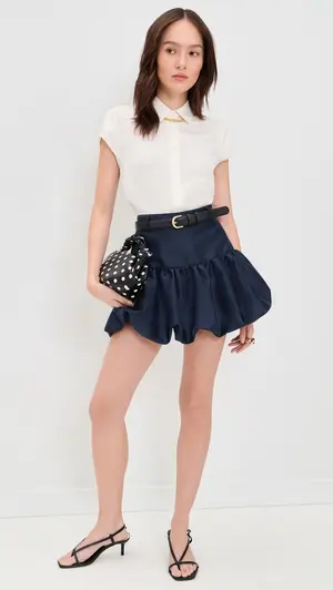 SELF-PORTRAIT Taffeta Bubble Skirt - Navy