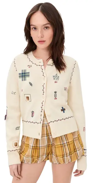 Sea Claira Emb Knit Cardigan - Cream