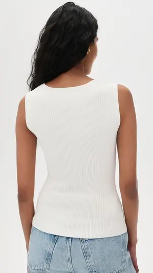 DL1961 Square Neck Ribbed Knit Tank Top - White