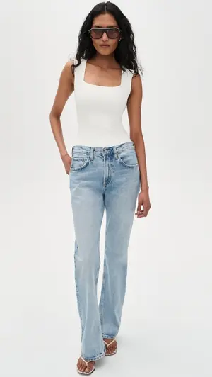 DL1961 Square Neck Ribbed Knit Tank Top - White