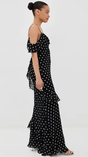 SELF-PORTRAIT Polka Dot Georgette Maxi Dress