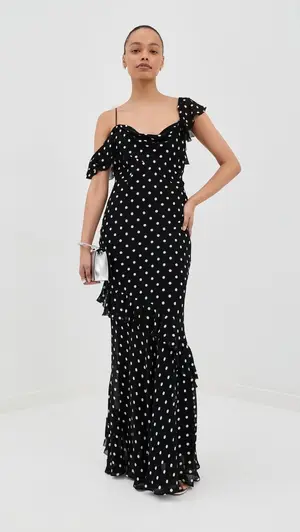SELF-PORTRAIT Polka Dot Georgette Maxi Dress