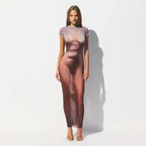 SKIMS Mesh Maxi Dress Sheer Cover-up - Henna Fk Body Print
