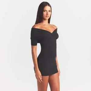SKIMS Cotton Jersey Wrap Mini Dress - Soot