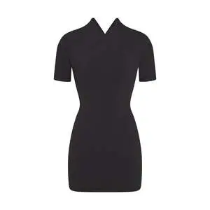 skim dress short SKIMS Smooth Layers Skimpy Strap Mini Dress in Obsidian
