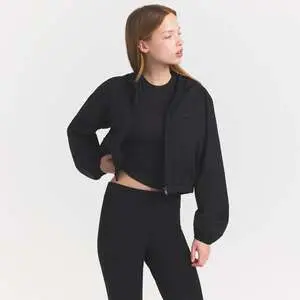 SKIMS Woven Cotton Cropped Zip Up Jacket - Onyx