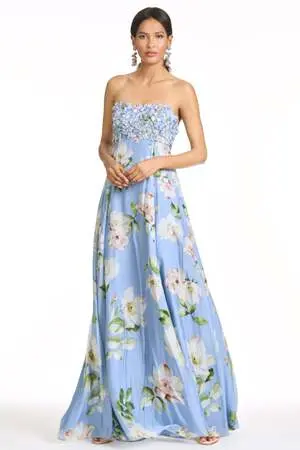 Sachin & Babi Floral Chiffon Empire Waist Gown