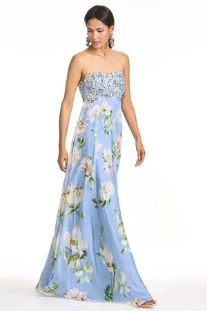 Sachin & Babi Floral Chiffon Empire Waist Gown