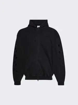Vetements Embroidered Biker Cross Sleeves Zip-up Hoodie - Black