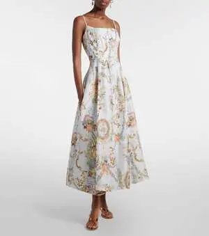 Camilla Printed Linen And Silk Bustier Dress