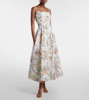 Camilla Printed Linen And Silk Bustier Dress - Multicoloured