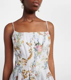 Camilla Printed Linen And Silk Bustier Dress - Multicoloured