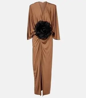 JACQUES WEI Floral-appliqué Jersey Maxi Dress - Brown