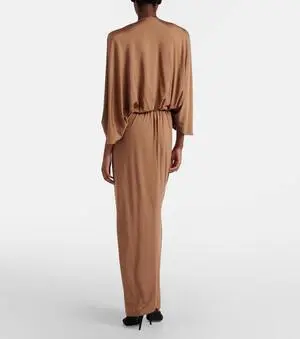 JACQUES WEI Floral-appliqué Jersey Maxi Dress - Brown