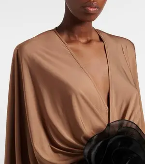 JACQUES WEI Floral-appliqué Jersey Maxi Dress - Brown