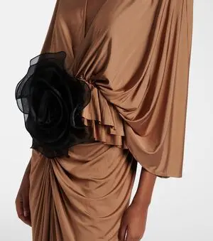 JACQUES WEI Floral-appliqué Jersey Maxi Dress - Brown