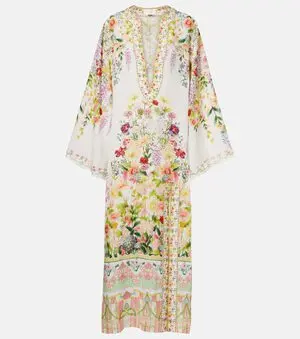 Camilla Floral Linen Kaftan - White