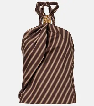 JACQUES WEI Gathered Striped Cotton-blend Top