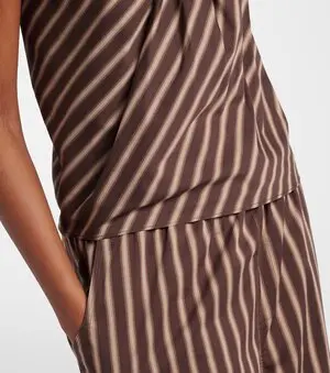 JACQUES WEI Gathered Striped Cotton-blend Top