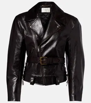 Saint Laurent Belted Leather Biker Jacket - Brown