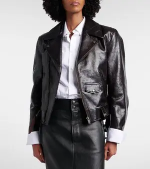 Saint Laurent Belted Leather Biker Jacket