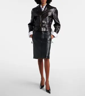 Saint Laurent Belted Leather Biker Jacket