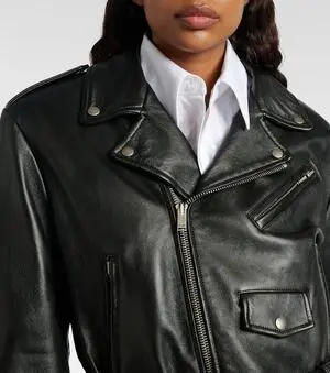 Saint Laurent Cropped Leather Biker Jacket - Black