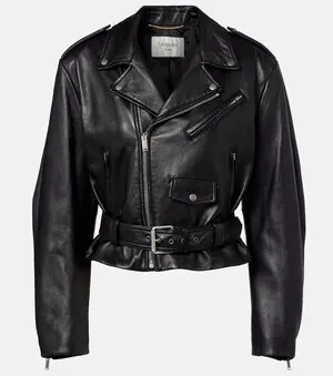 Saint Laurent Cropped Leather Biker Jacket - Black