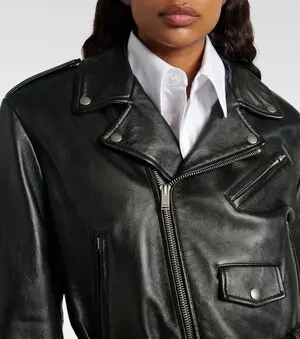 Saint Laurent Cropped Leather Biker Jacket - Black