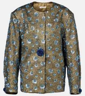 JACQUES WEI Floral Sequined Oversized Jacket - Green
