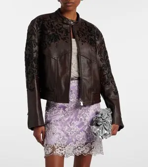 JACQUES WEI Beaded Leather Jacket - Brown